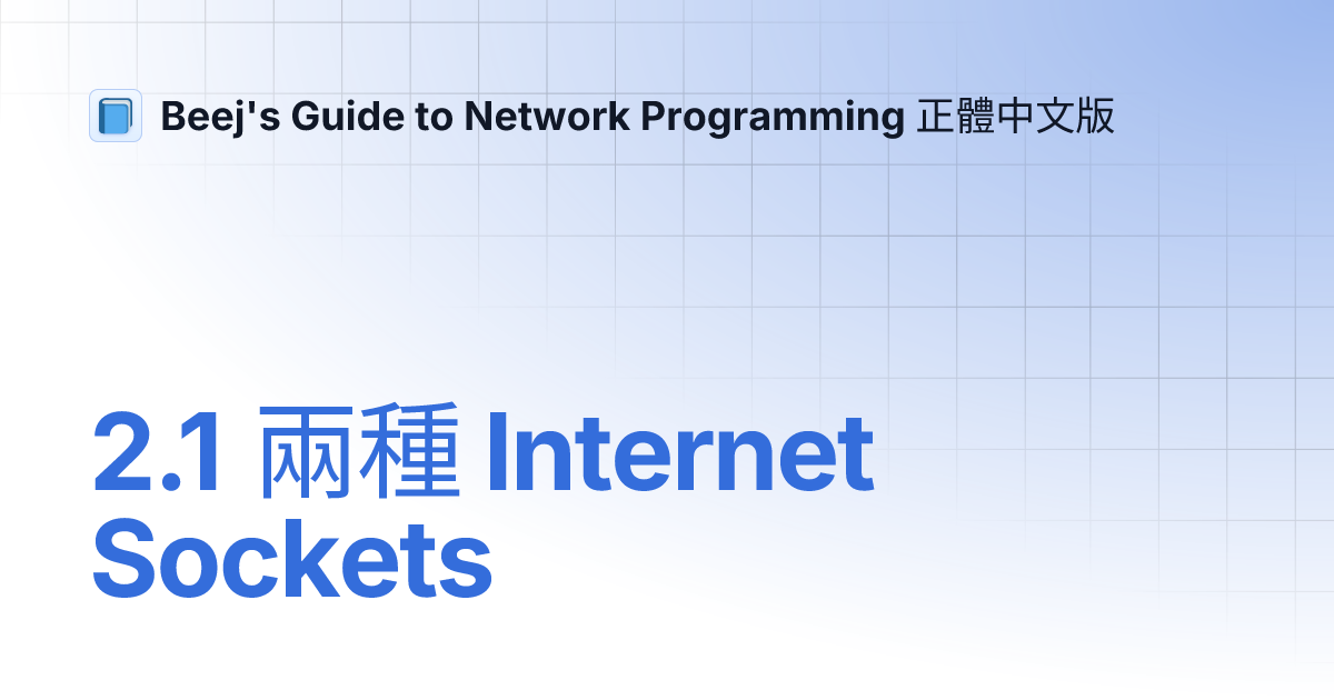 2.1 兩種 Internet Sockets | Beej's Guide to Network Programming 正體中文版
